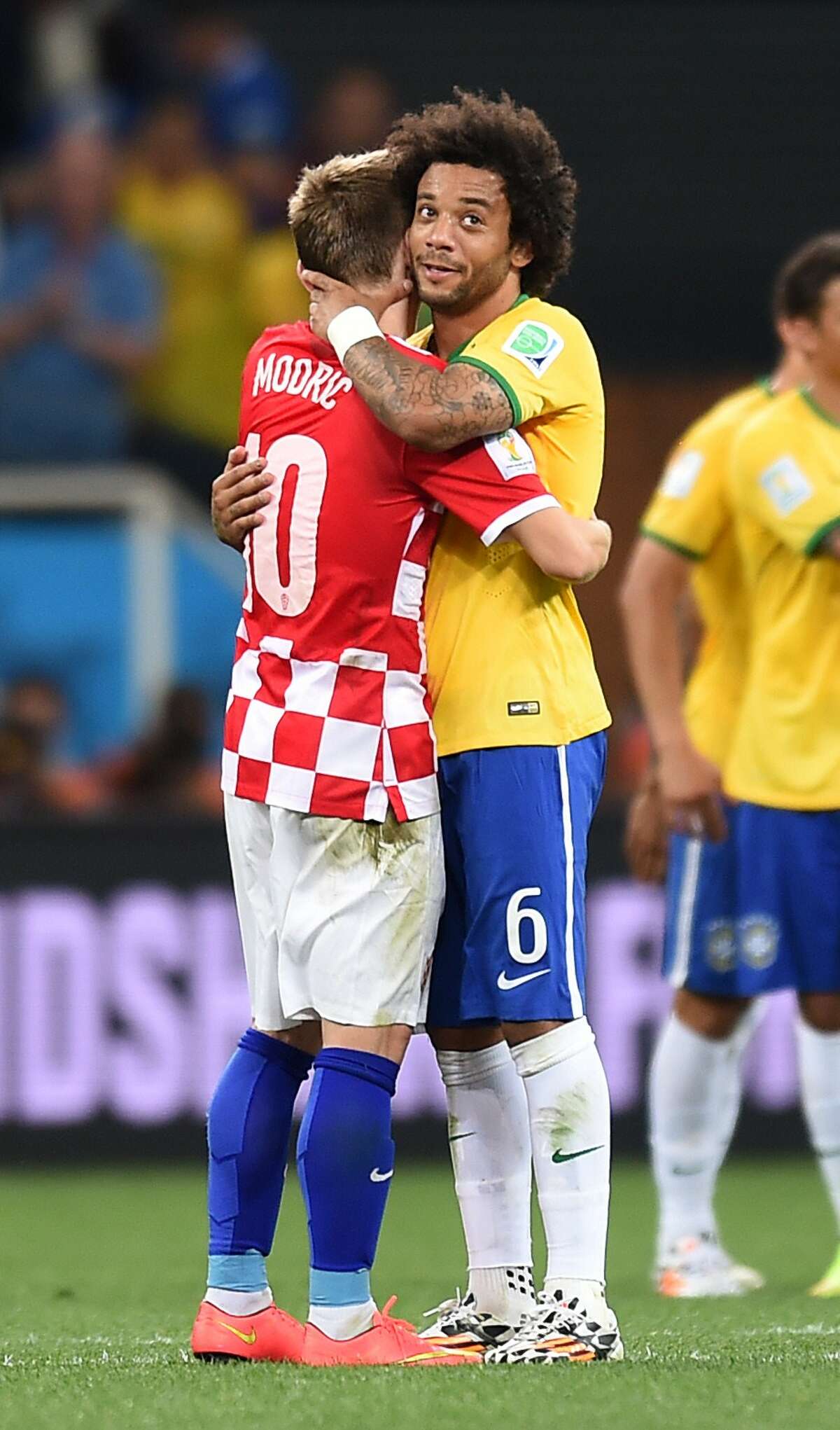 World Cup soccer players hug it out