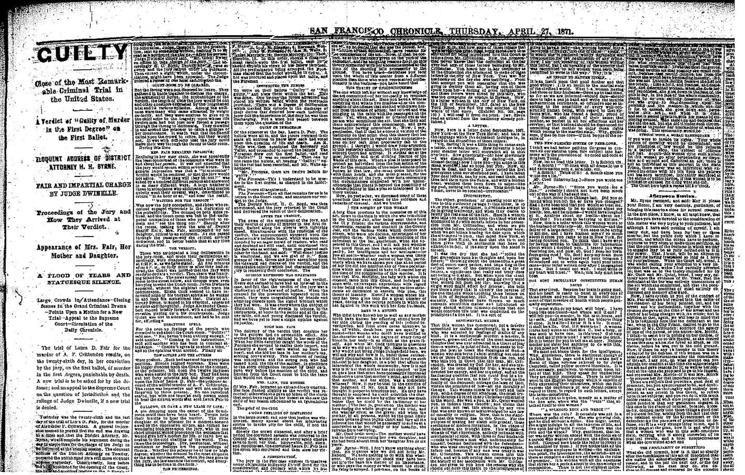 The case of Laura Fair, San Francisco 1870