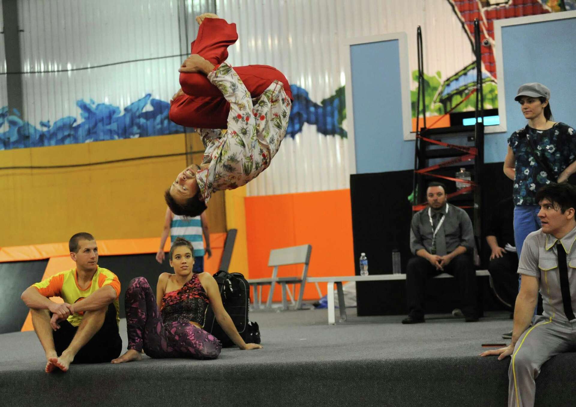 Photos, video: Circus troupe tries out trampoline park