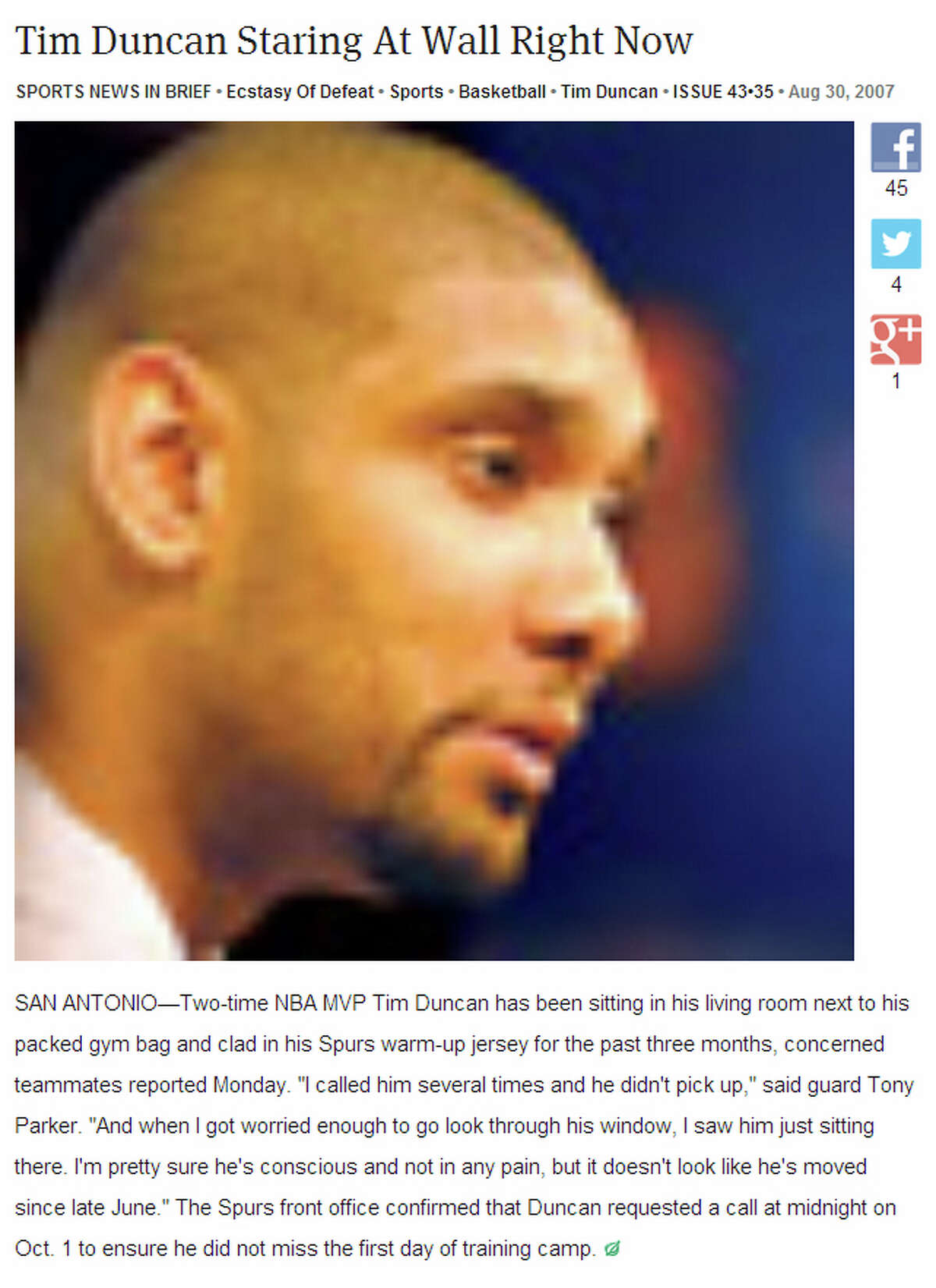 25 hilarious Tim Duncan headlines from The Onion