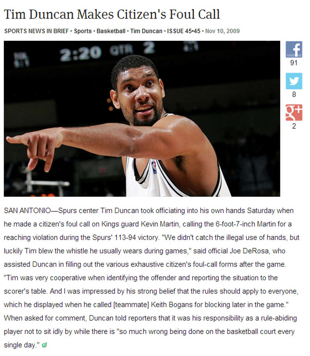 25 hilarious Tim Duncan headlines from The Onion