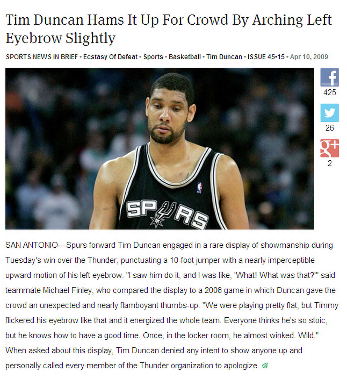 25 hilarious Tim Duncan headlines from The Onion