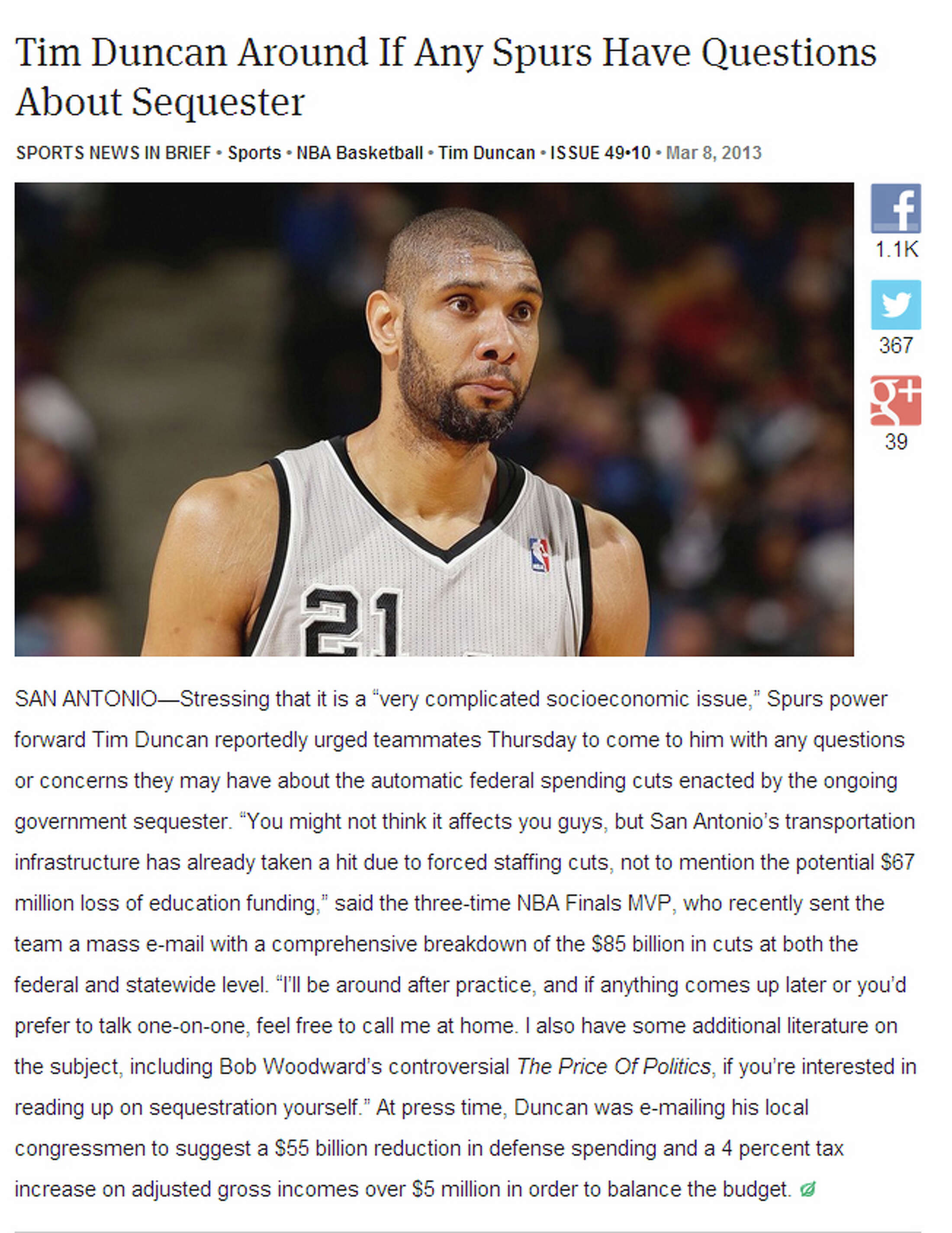 25 hilarious Tim Duncan headlines from The Onion