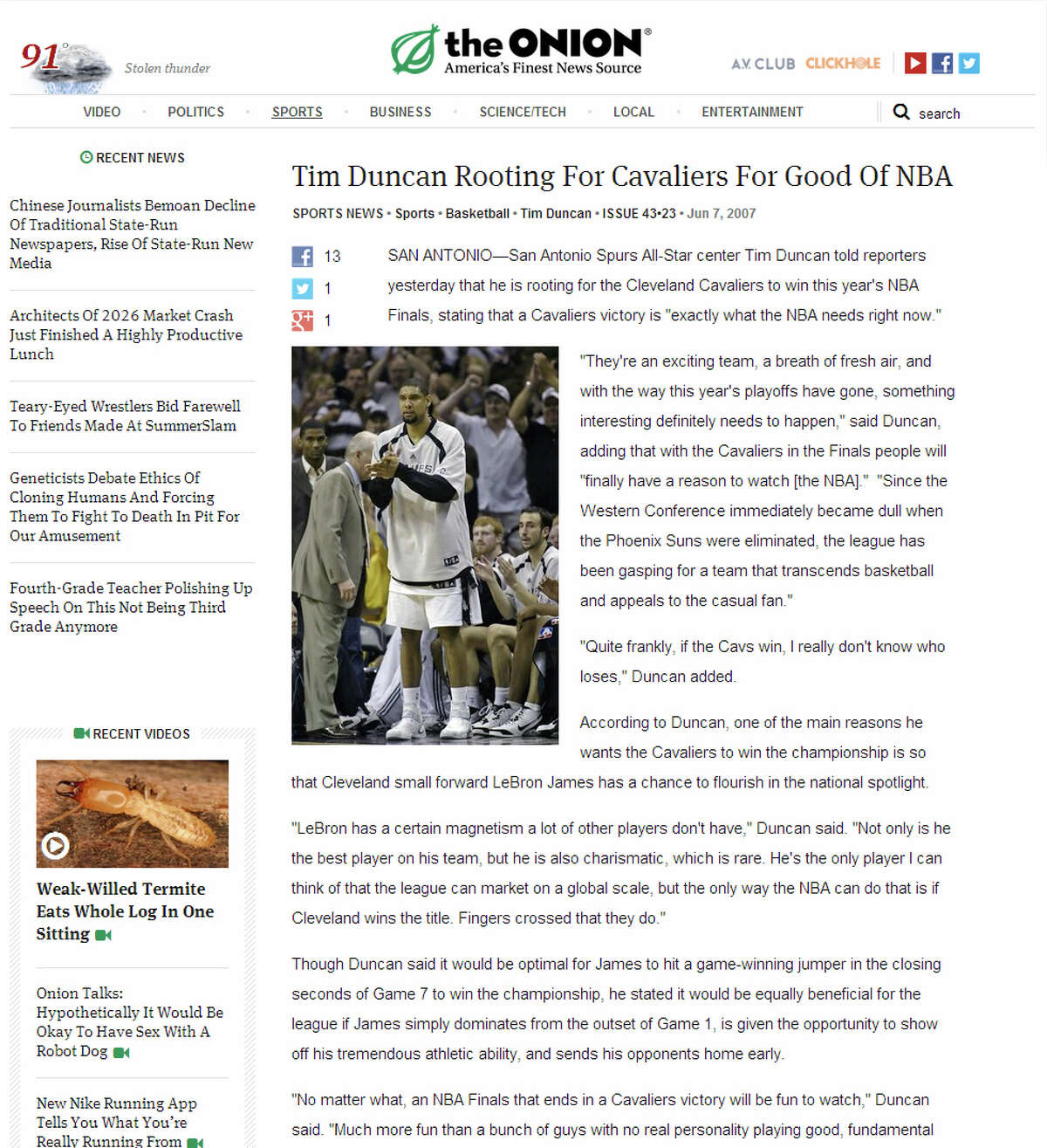 The Onion's fascination with Tim Duncan