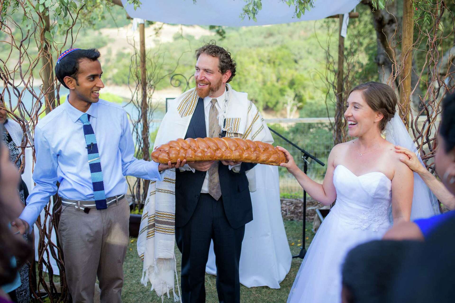 Couple’s weddings, Hindu and Jewish, a double helix of happiness