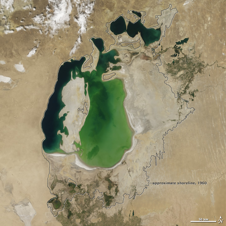 NASA satellite images show vanishing Aral Sea in central Asia