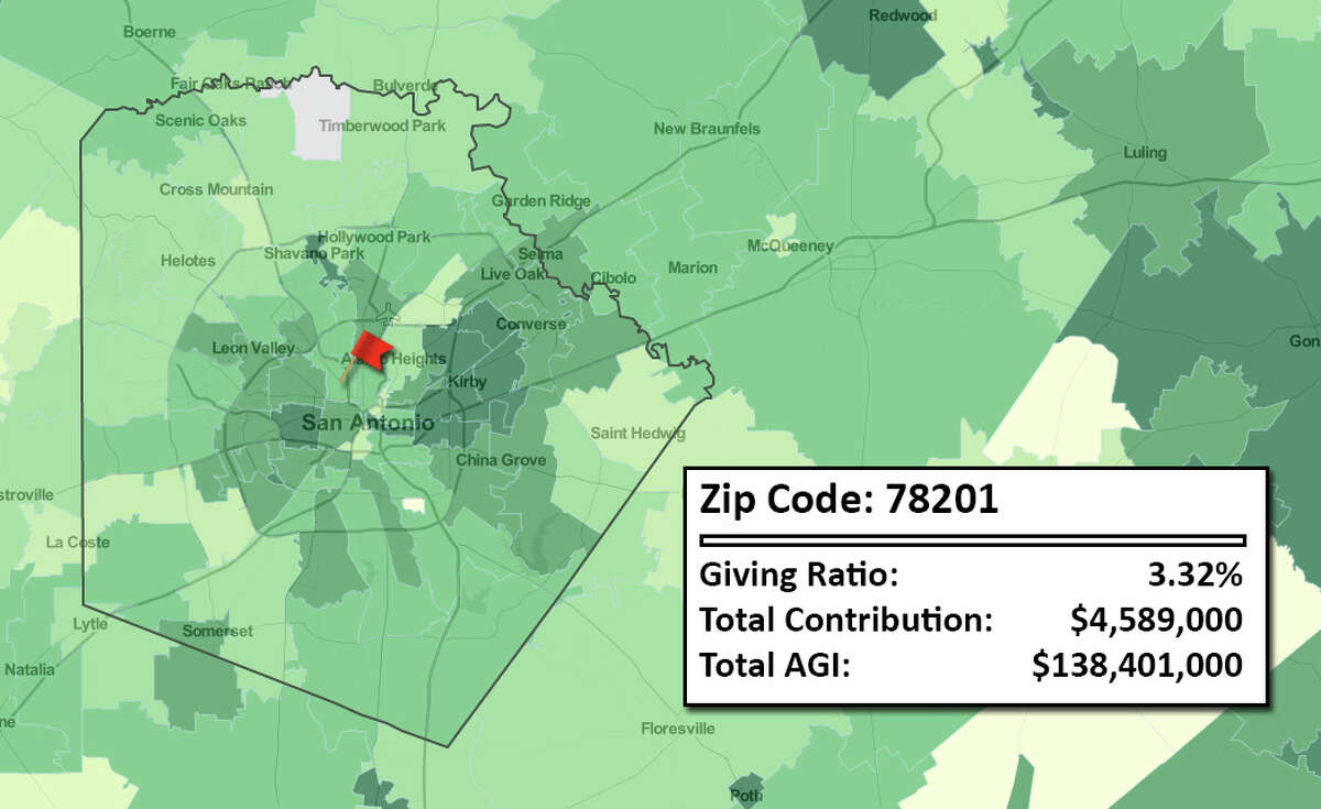 San Antonio charitable giving map by ZIP code