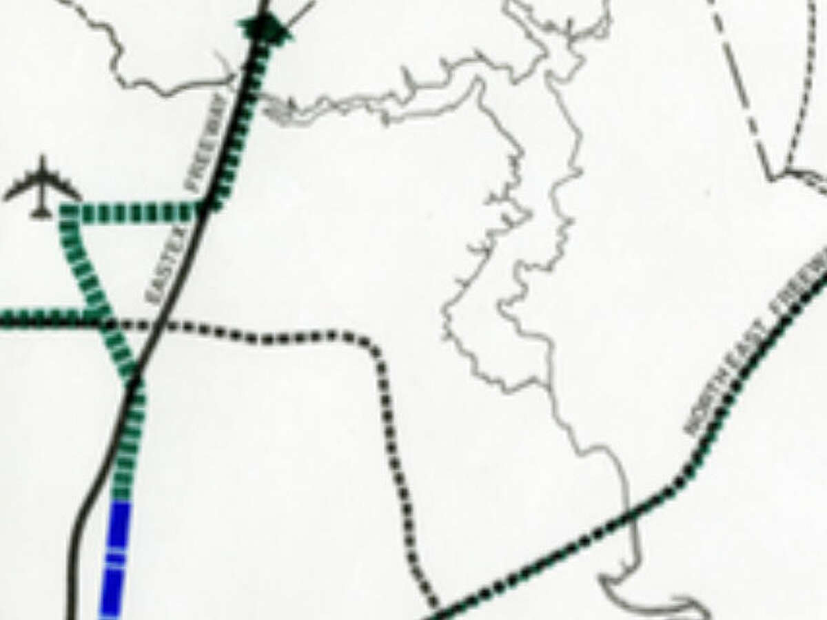 Proposed Houston rail lines shown on 1973 map