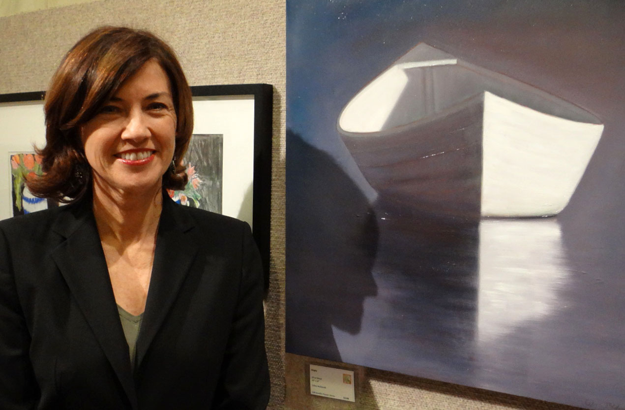A gala crowd celebrates Art Show weekend at Pequot Library