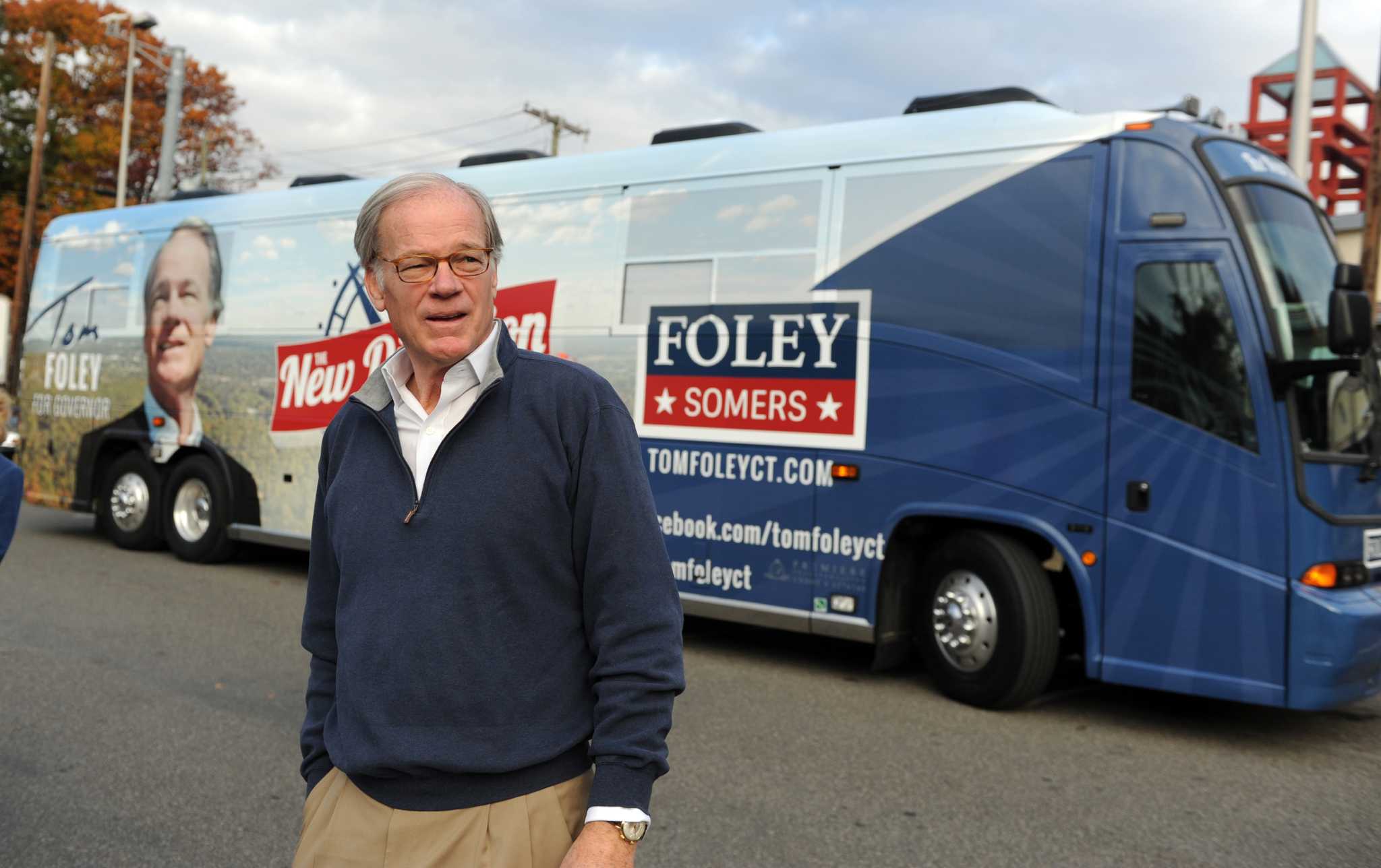 Aboard Romney's former campaign bus, Foley criss-crosses Connecticut