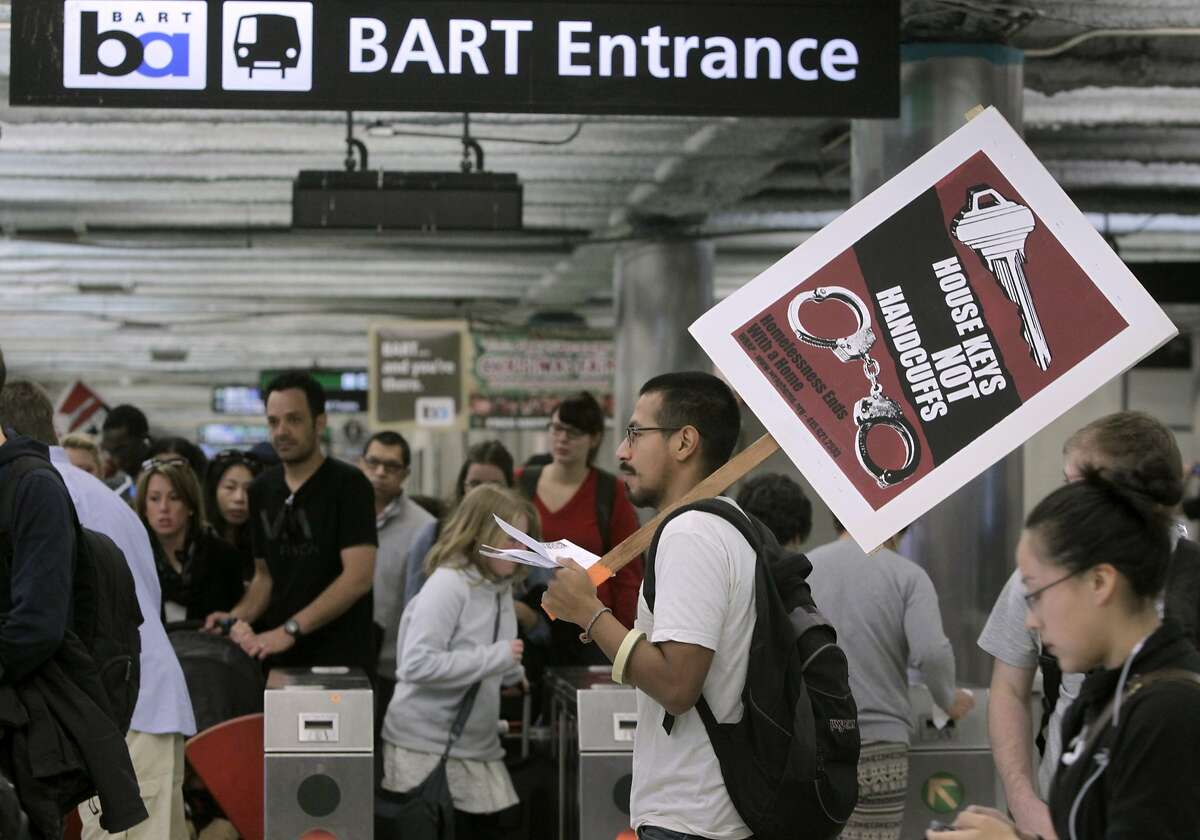 Homeless protest BART’s no-sleeping rules at Powell Station