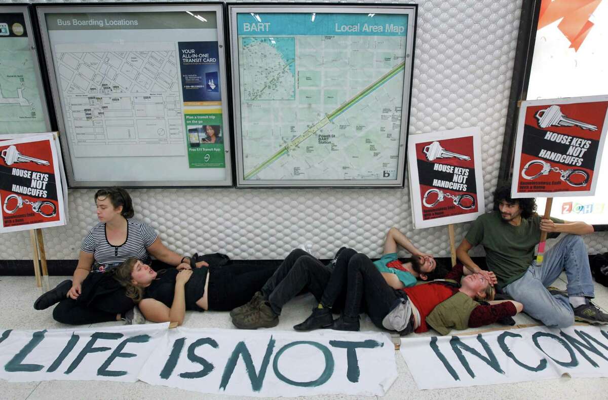 Homeless protest BART’s no-sleeping rules at Powell Station