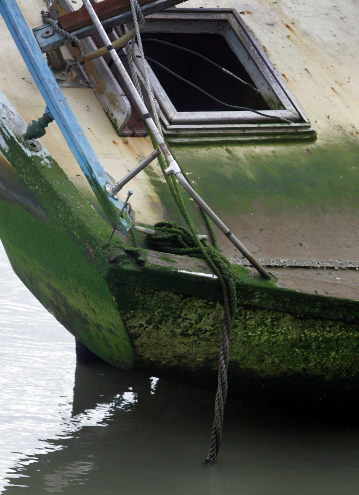 Ditched sailboat at Oyster Point has become a rotting eyesore