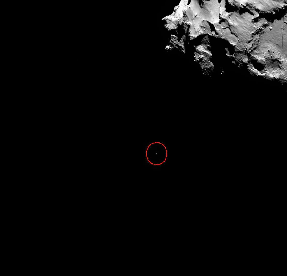 Comet lander in cliff shadow
