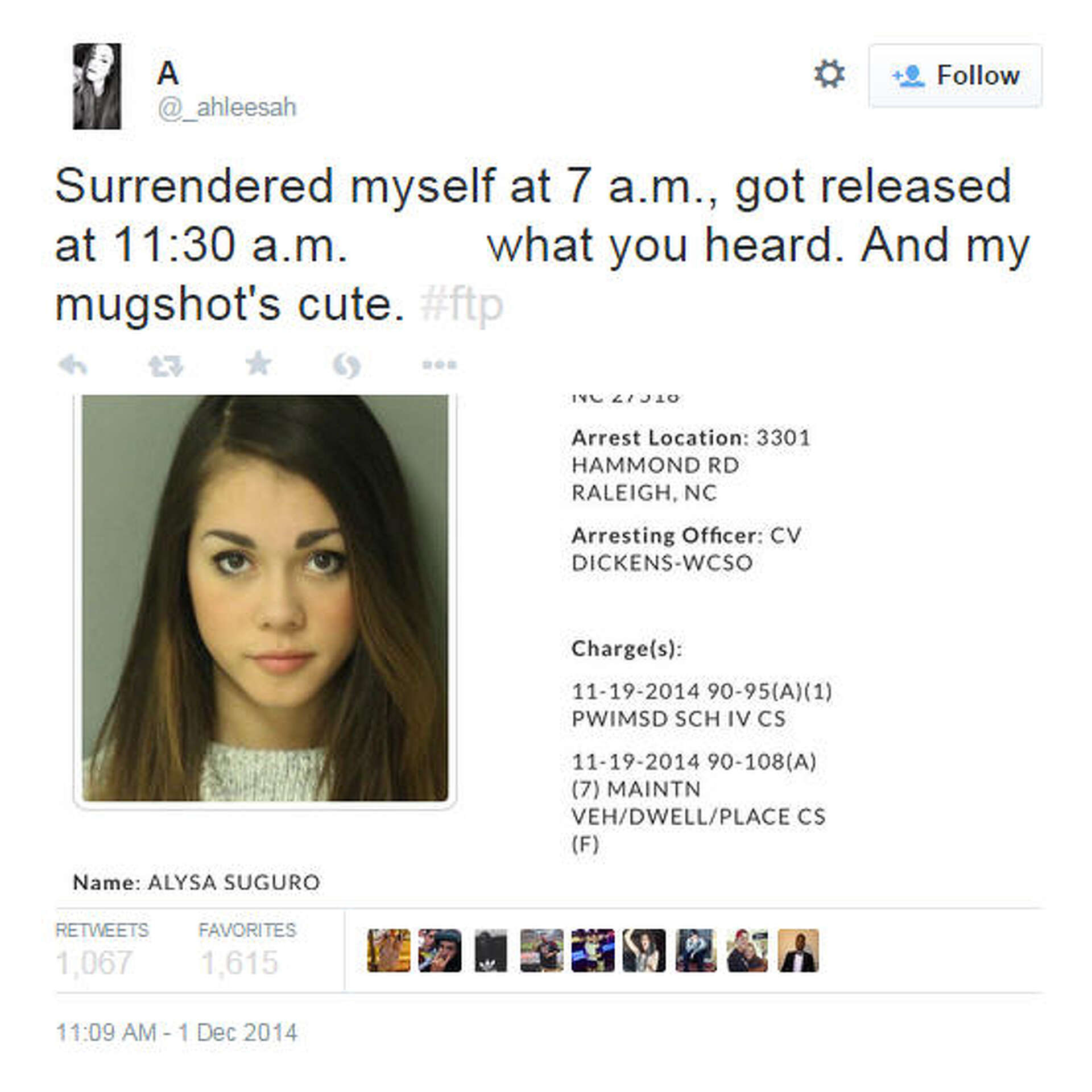 'Cute mugshot girl' goes viral