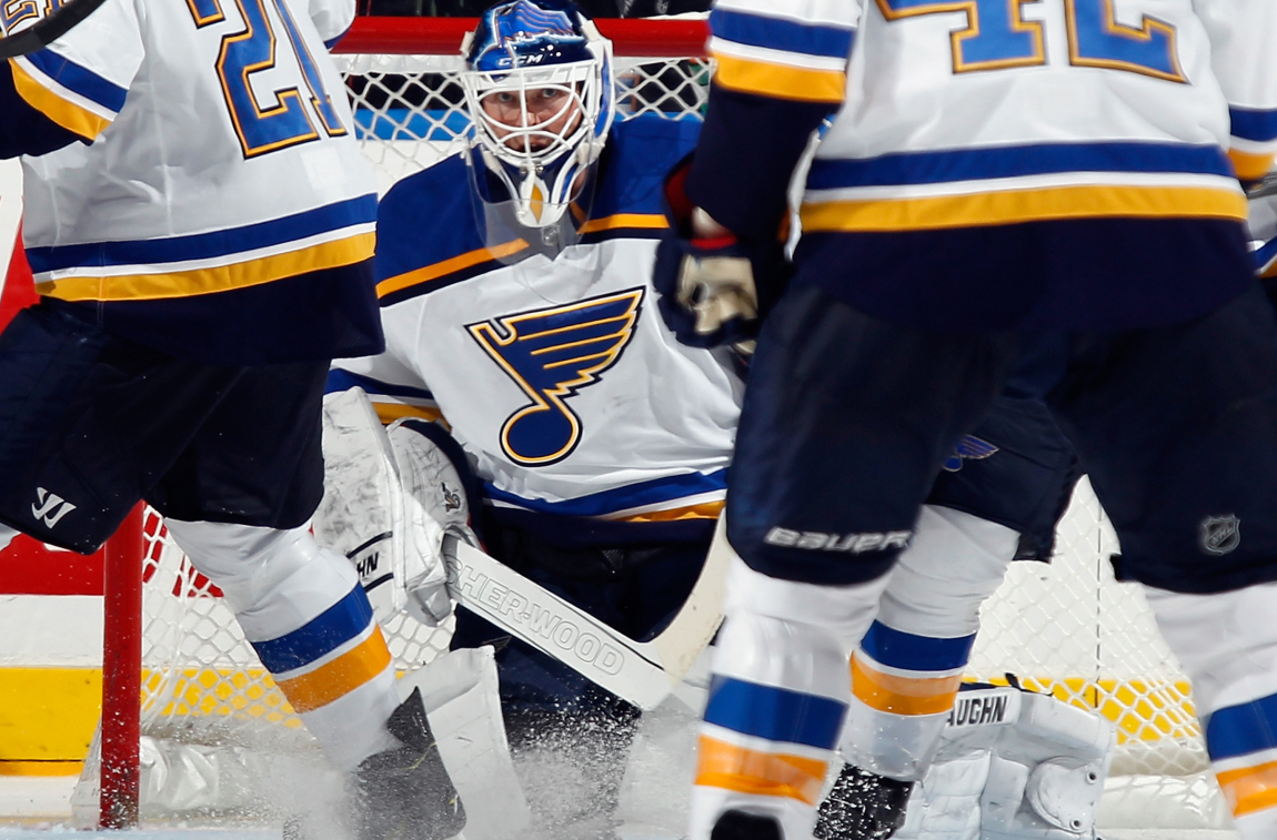 Brodeur gets his first victory for Blues