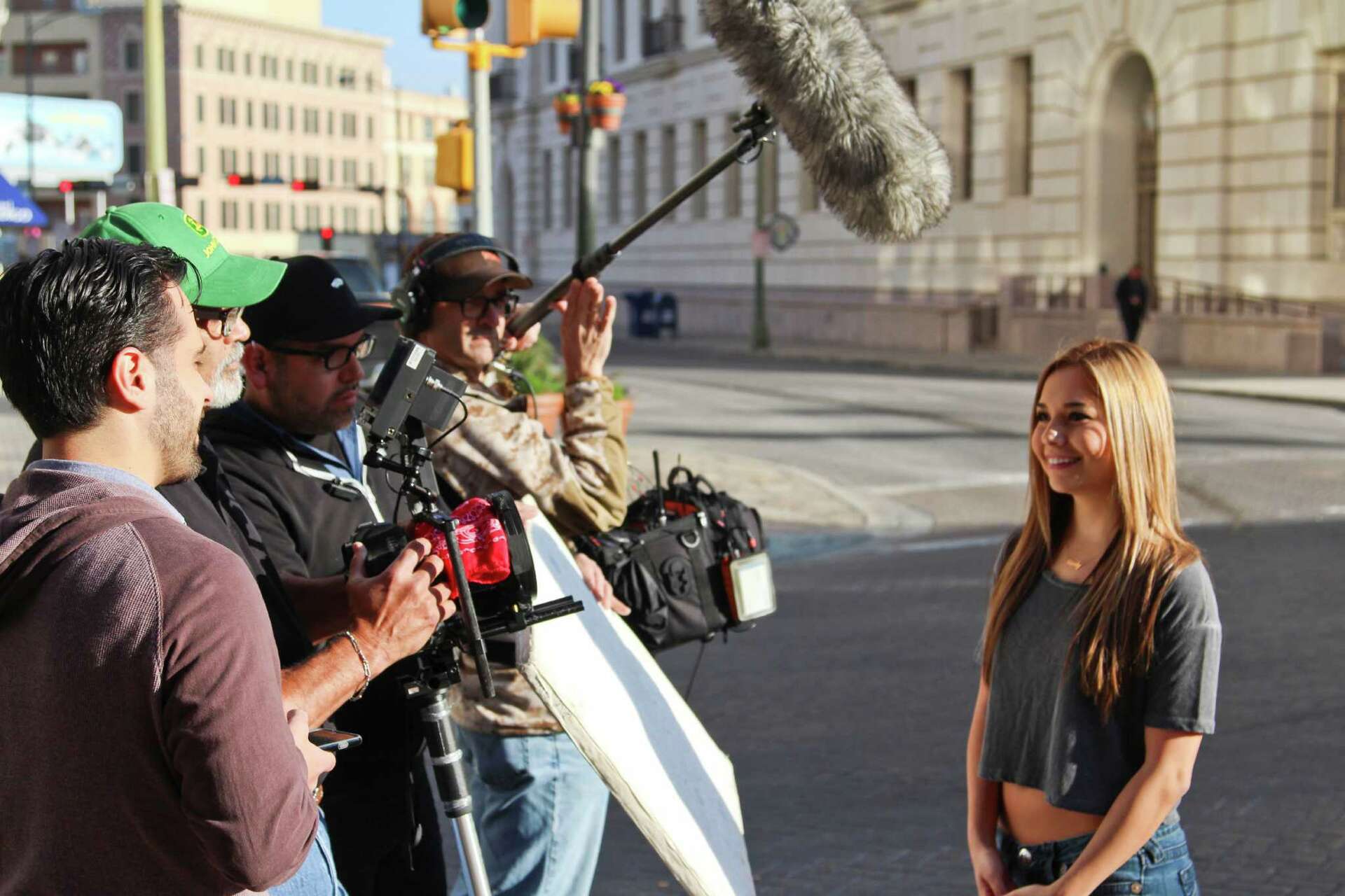 Taco Cabana shooting commercials at Alamo Plaza