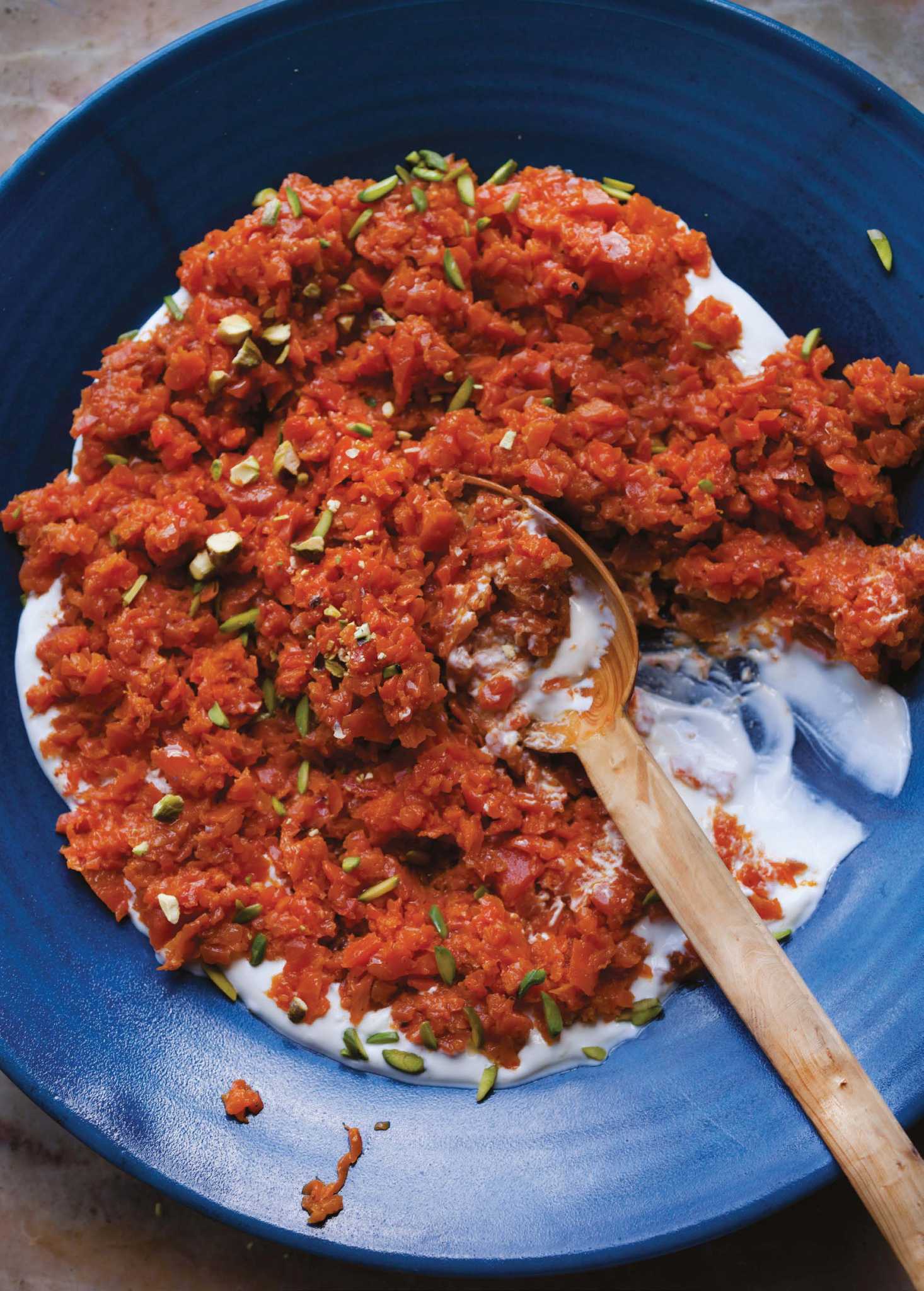 Crushed Carrots With Harissa & Pistachios
