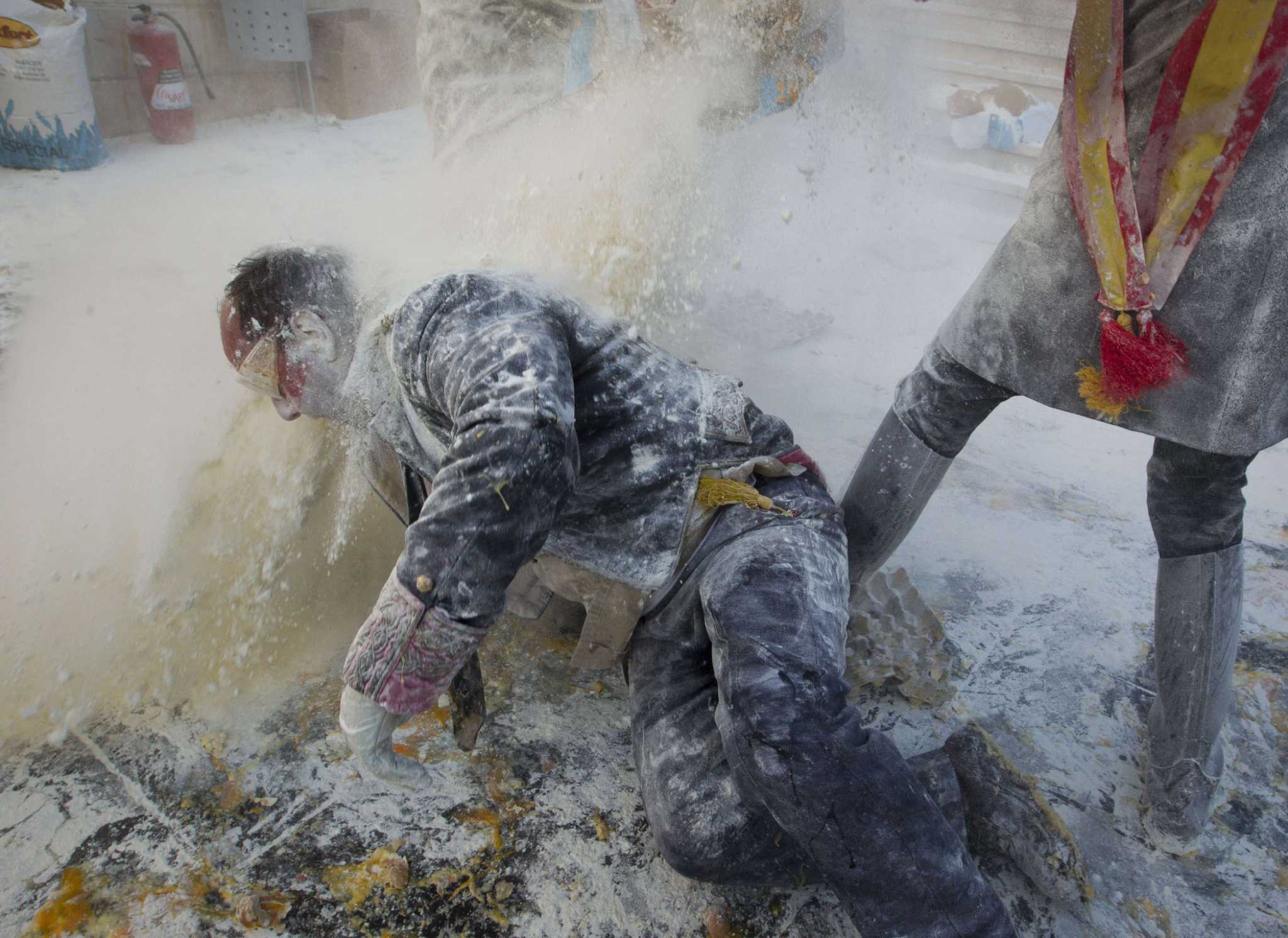 Spain’s bizarre flour-egg fight