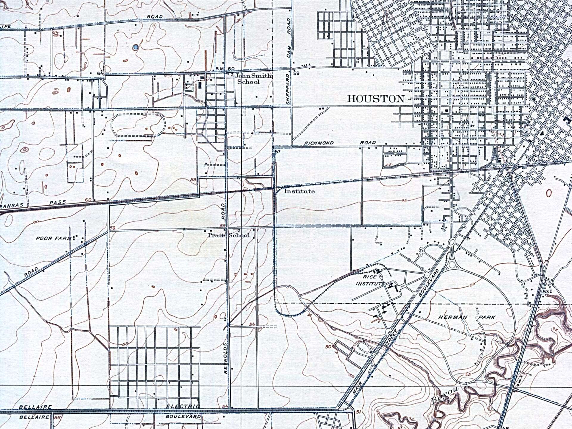Looking at historical maps of Houston, Galveston