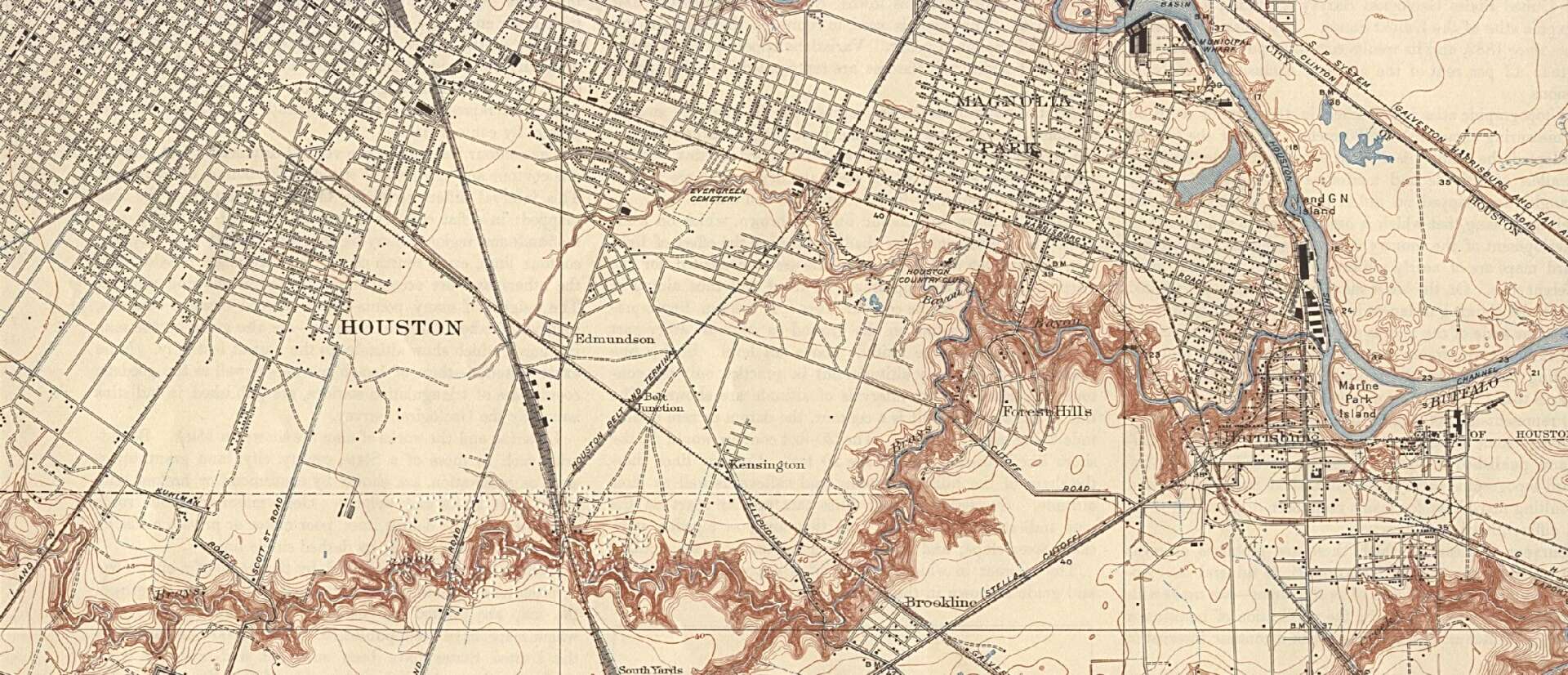 Looking at historical maps of Houston, Galveston