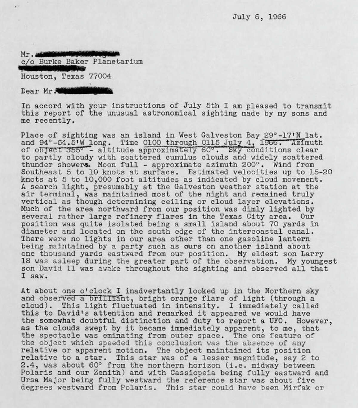 Project Blue Book reveals Houston UFO incidents