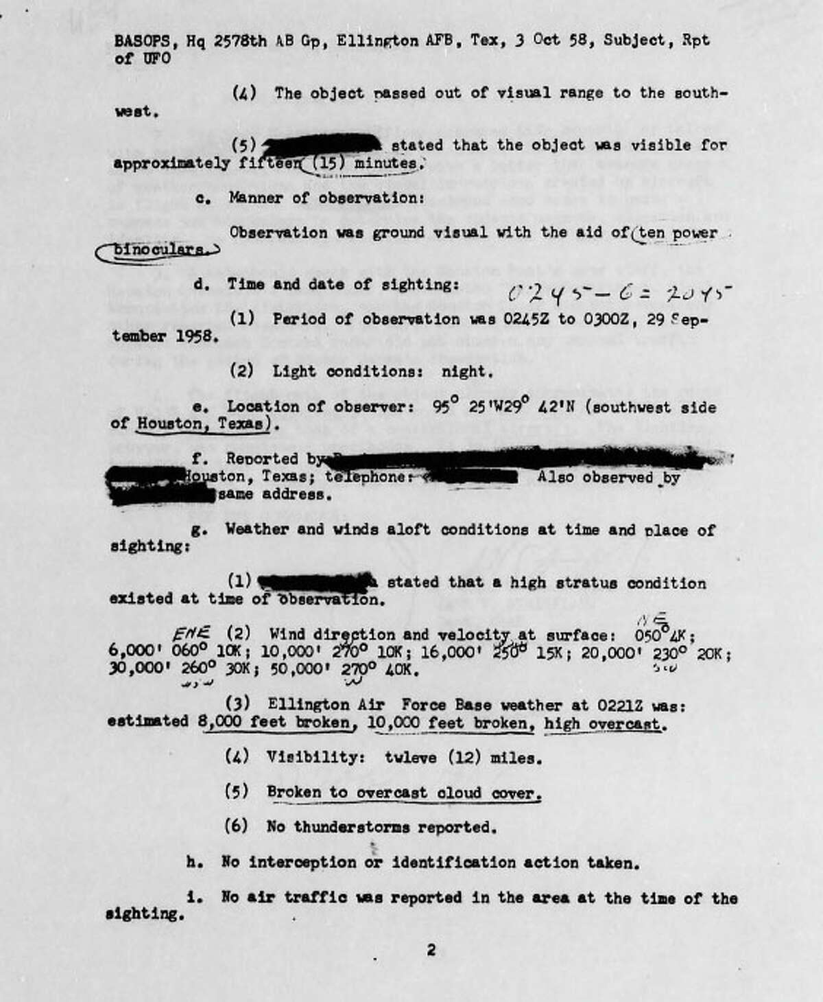 Project Blue Book reveals Houston UFO incidents
