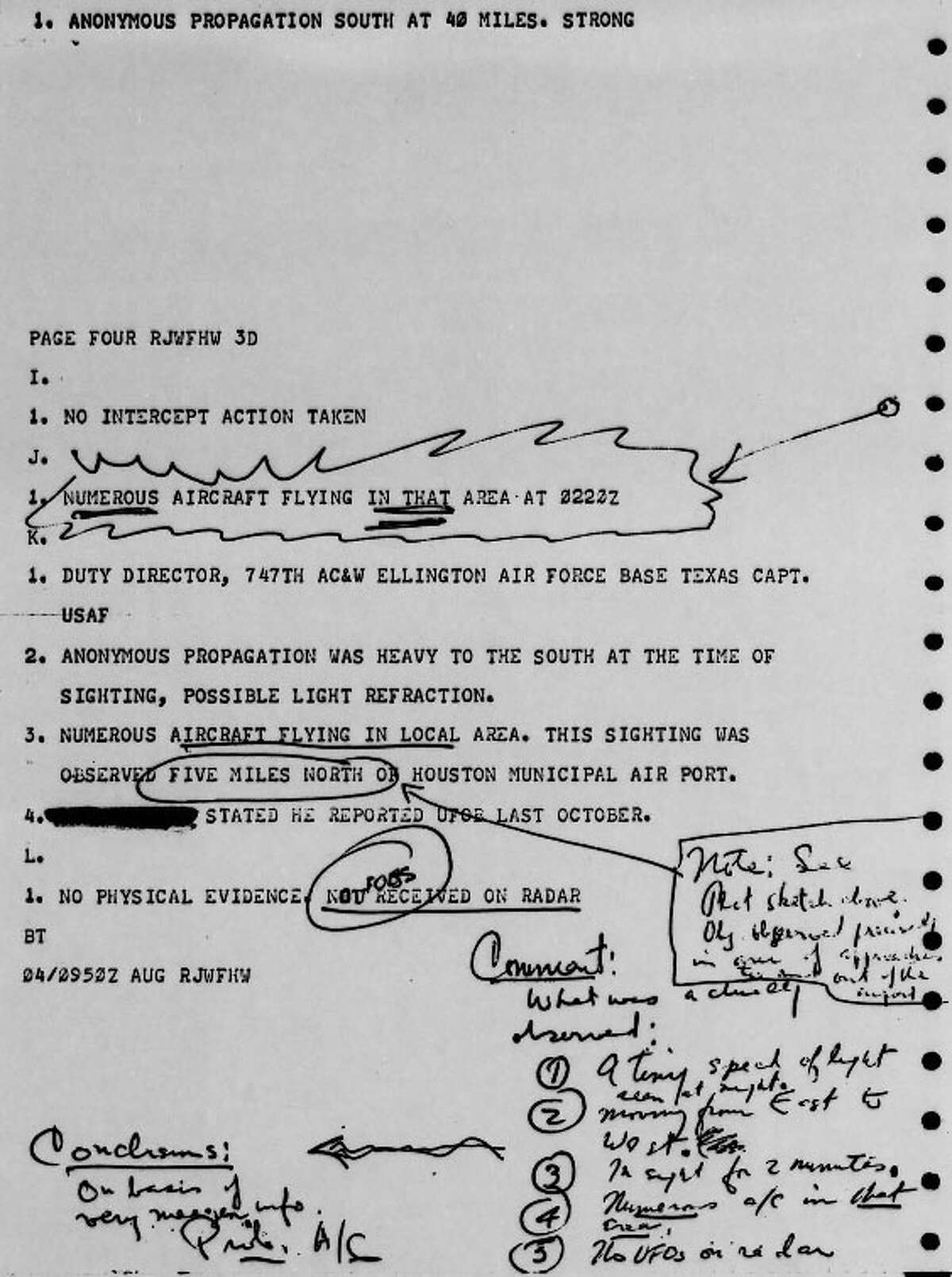 Project Blue Book reveals Houston UFO incidents