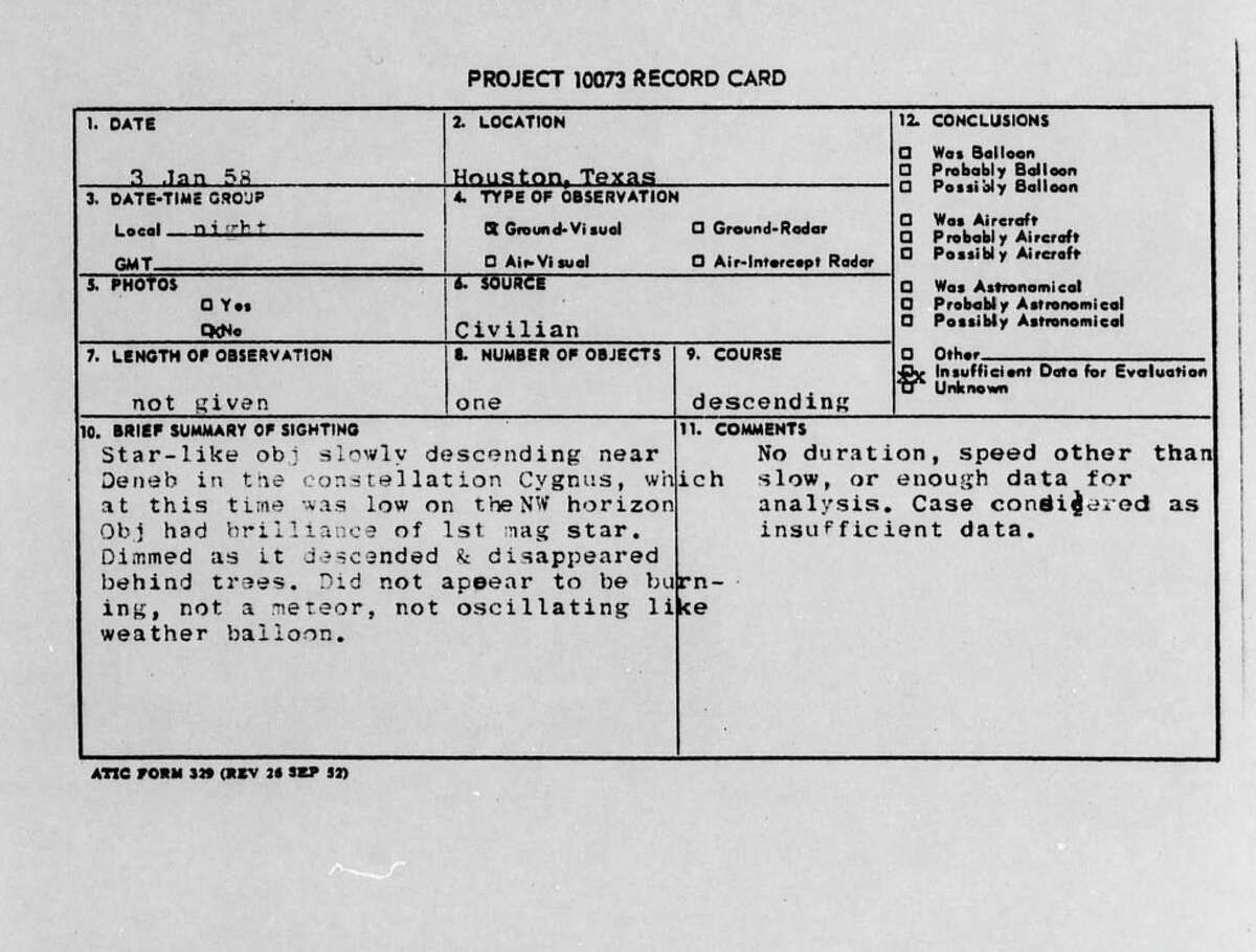 Project Blue Book reveals Houston UFO incidents