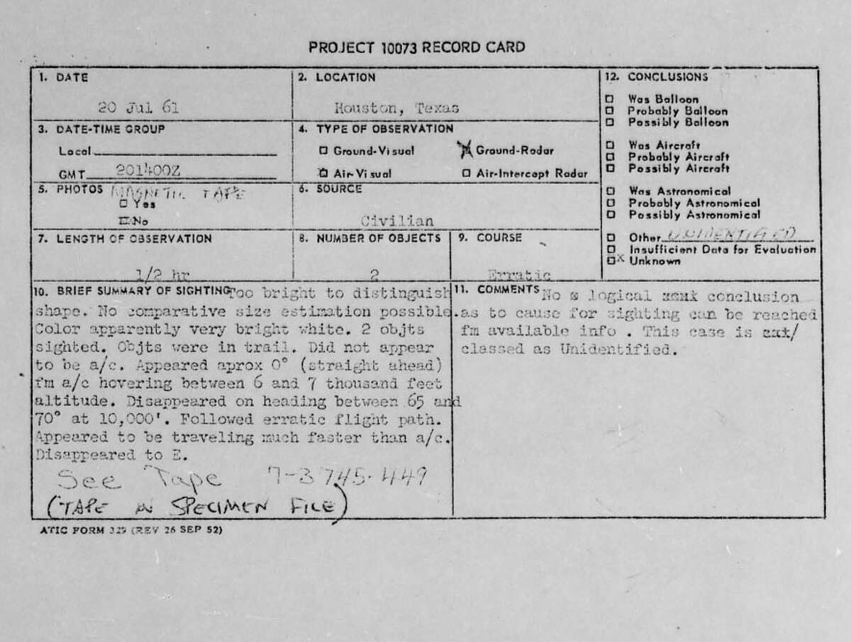 Project Blue Book reveals Houston UFO incidents