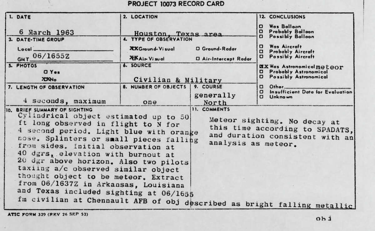 Project Blue Book reveals Houston UFO incidents