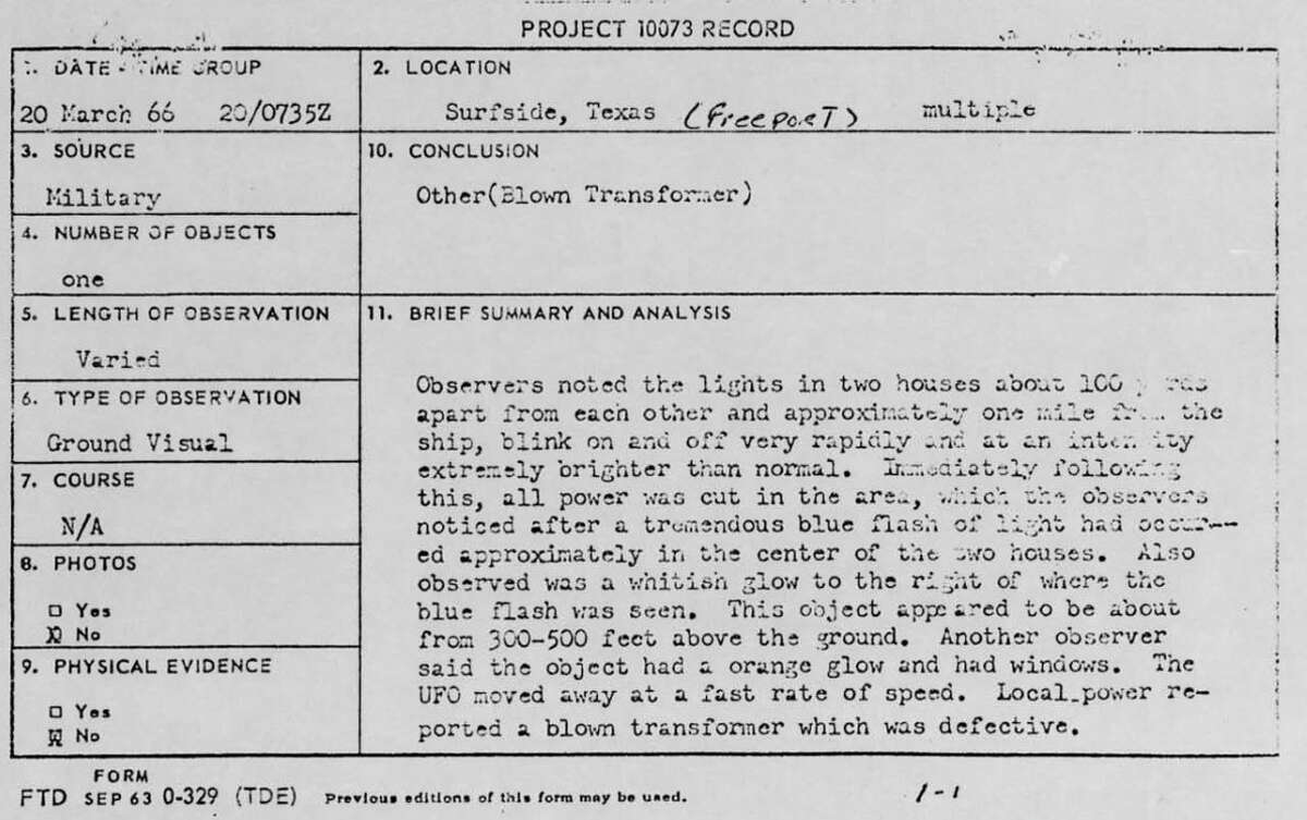 Project Blue Book reveals Houston UFO incidents