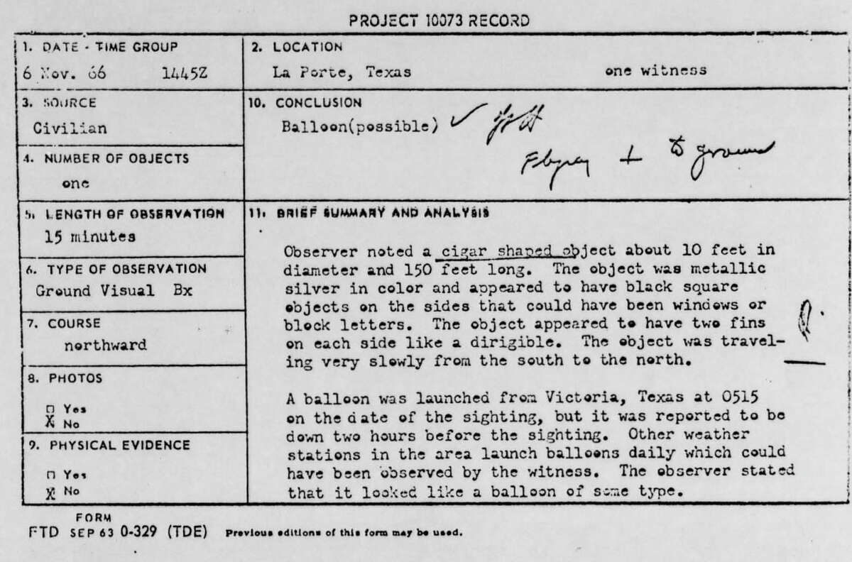 Project Blue Book reveals Houston UFO incidents