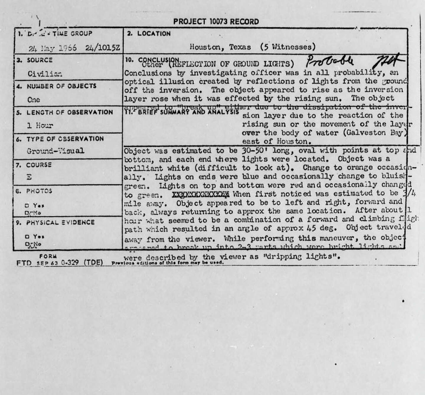 Project Blue Book reveals Houston UFO incidents
