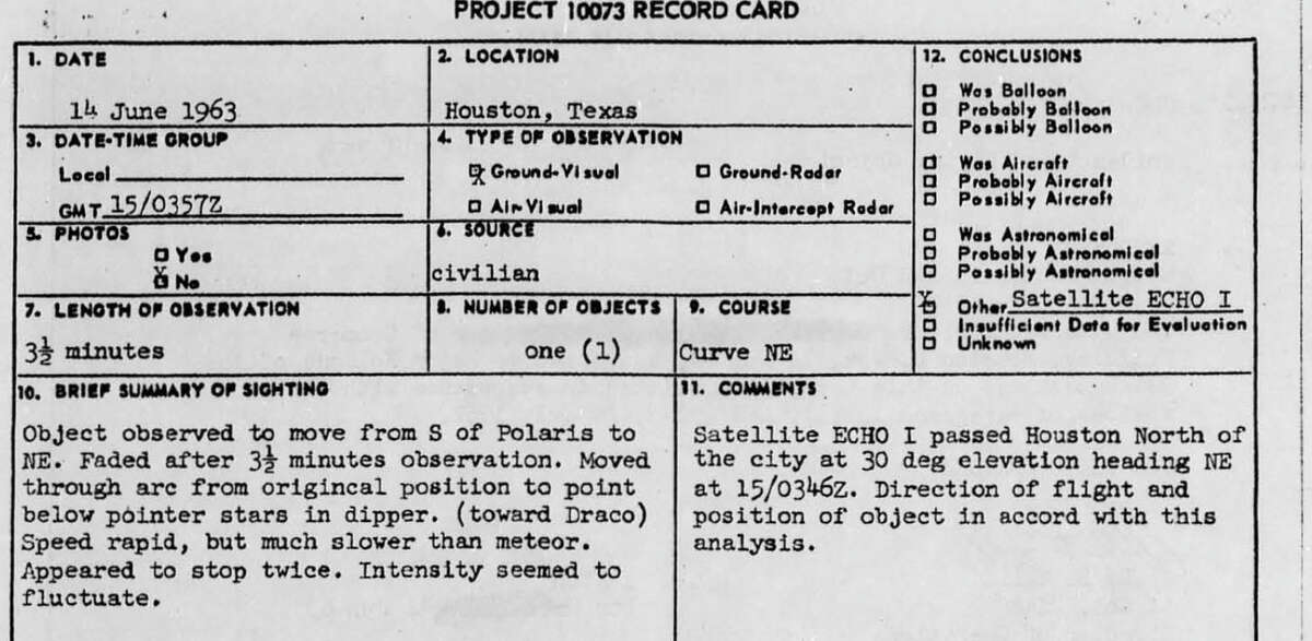 Project Blue Book reveals Houston UFO incidents
