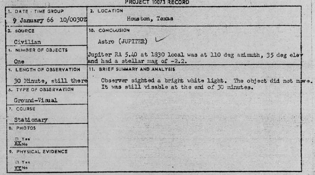 Project Blue Book reveals Houston UFO incidents