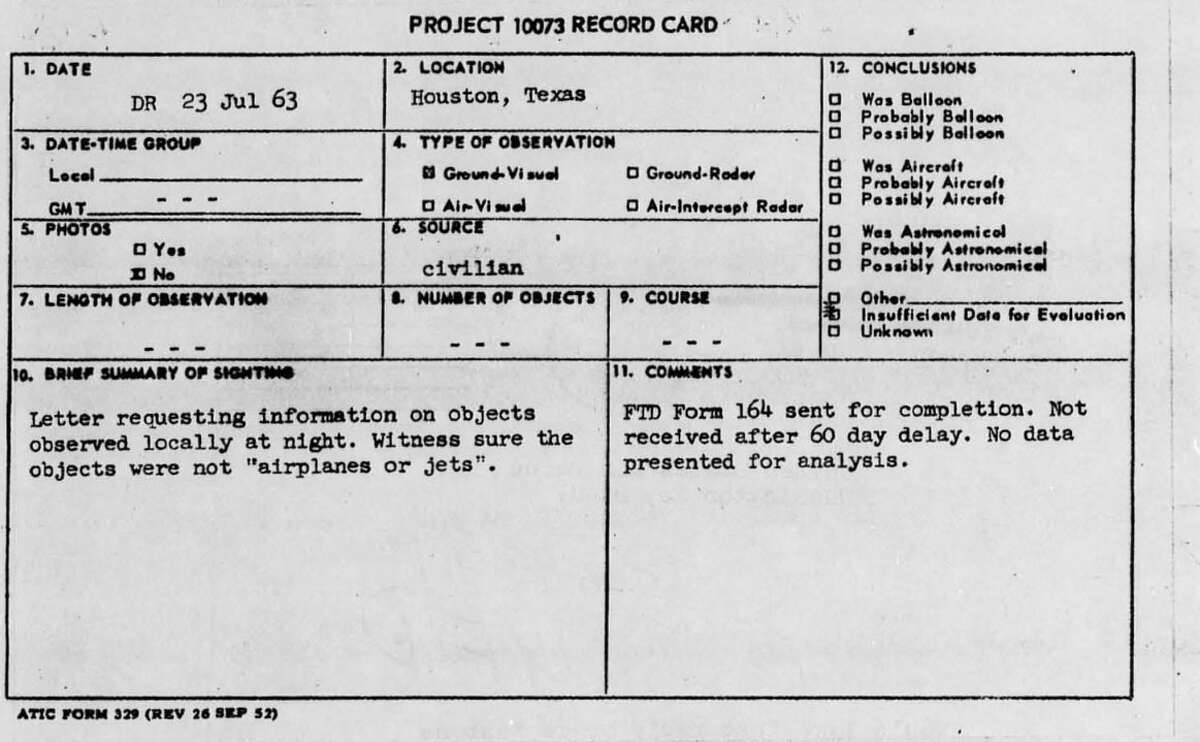 Project Blue Book reveals Houston UFO incidents