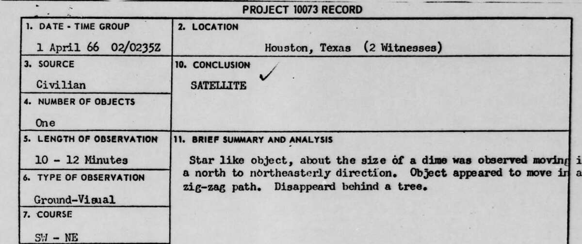 Project Blue Book reveals Houston UFO incidents