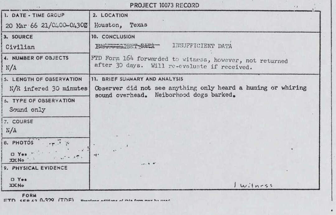 Project Blue Book reveals Houston UFO incidents