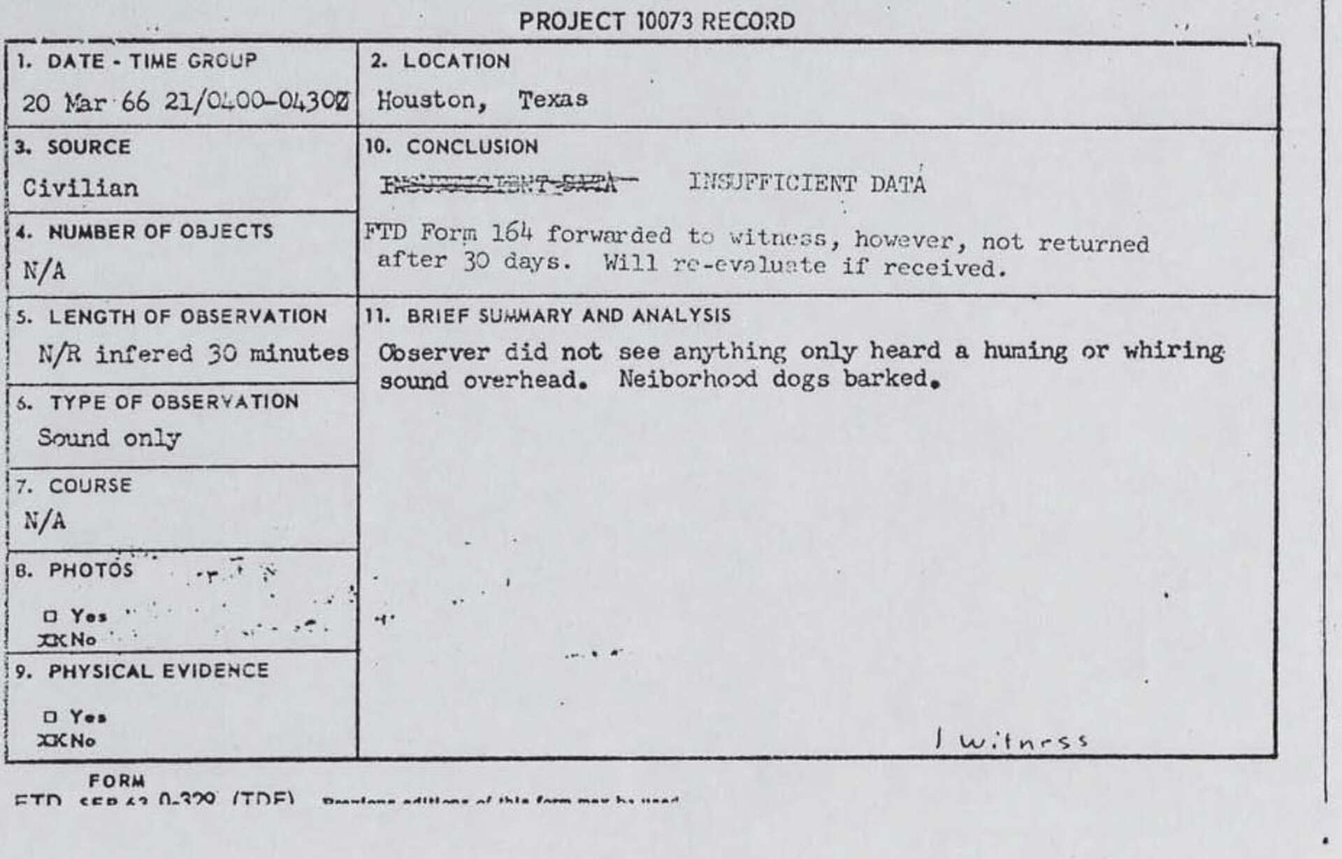 Project Blue Book reveals Houston UFO incidents
