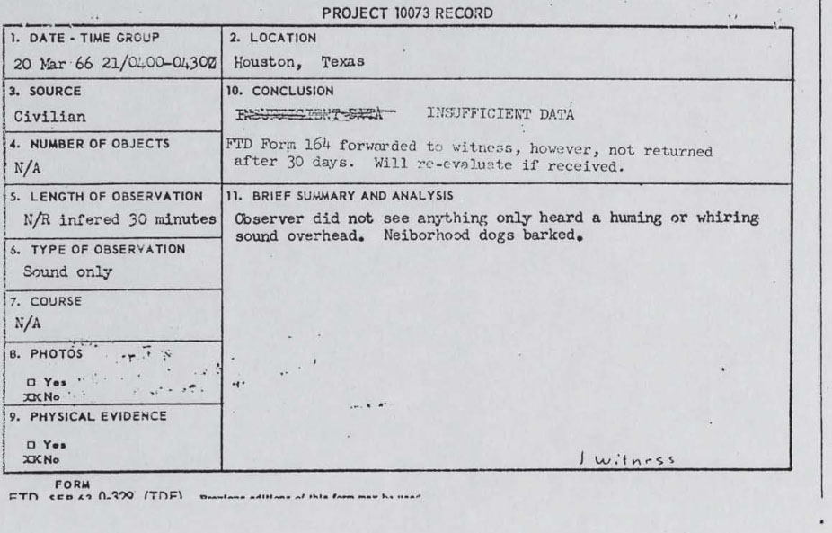 Project Blue Book reveals Houston UFO incidents