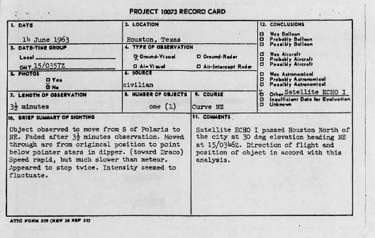 Project Blue Book reveals Houston UFO incidents
