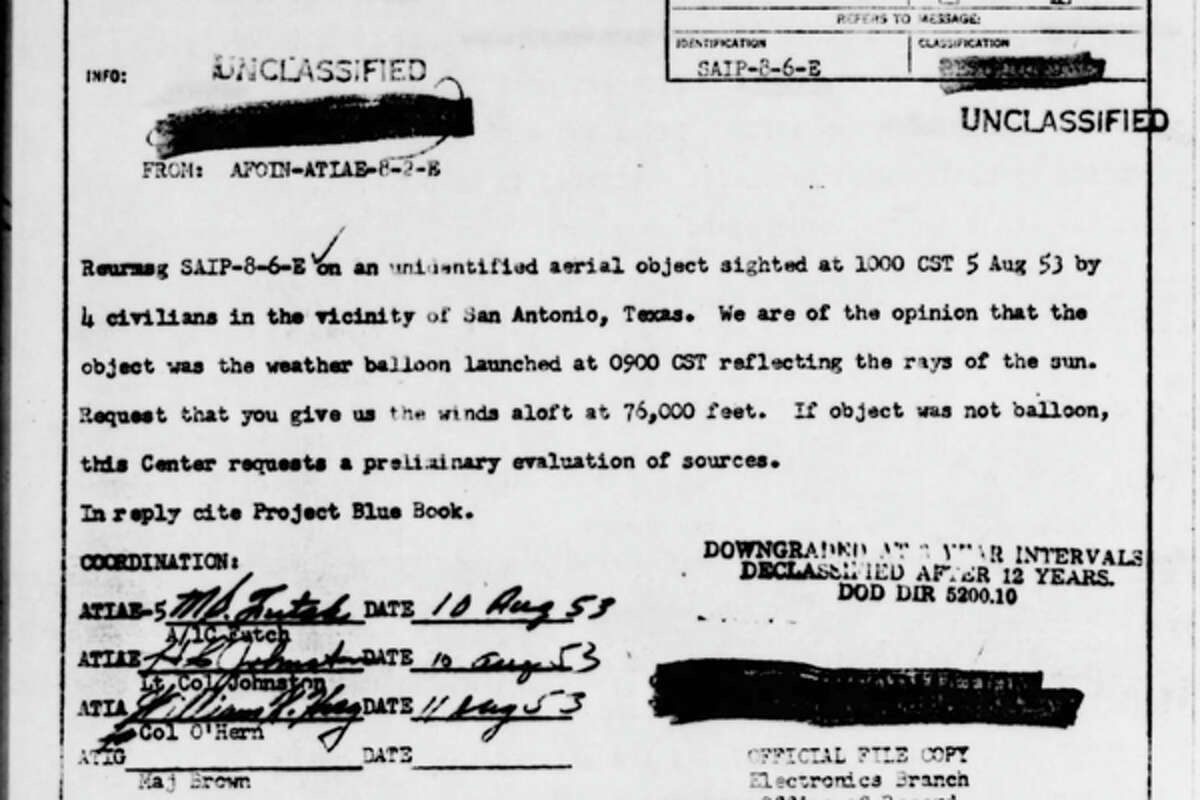'Project Blue Book' UFO files reveal strange San Antonio sightings from ...