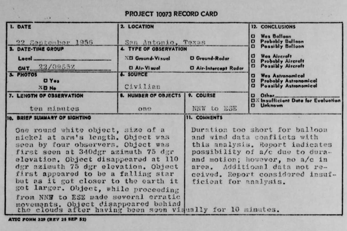 'Project Blue Book' UFO files reveal strange San Antonio sightings from ...