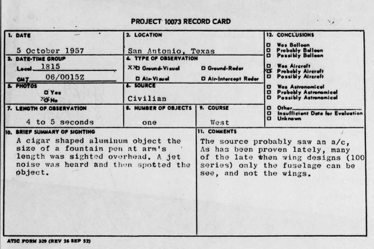 'Project Blue Book' UFO files reveal strange San Antonio sightings from ...