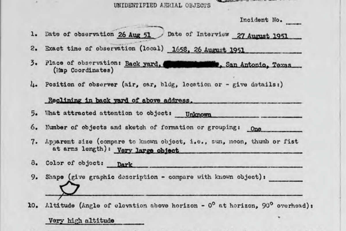 'Project Blue Book' UFO files reveal strange San Antonio sightings from ...