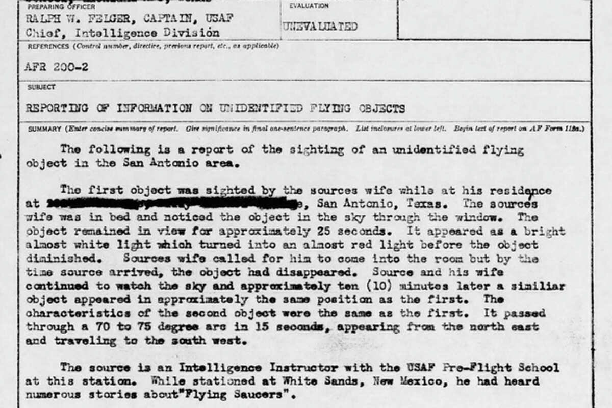 'Project Blue Book' UFO files reveal strange San Antonio sightings from ...