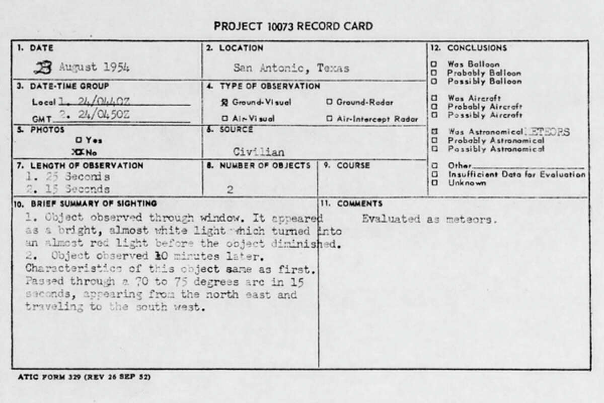 'Project Blue Book' UFO files reveal strange San Antonio sightings from ...