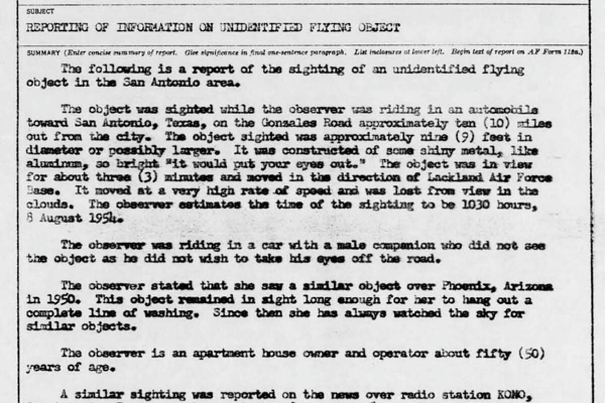 'Project Blue Book' UFO files reveal strange San Antonio sightings from ...