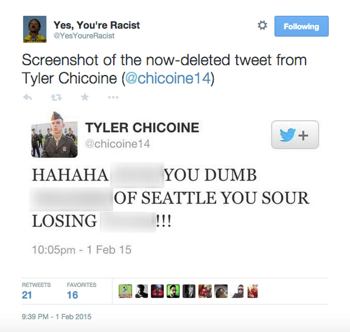Here are some of the most racist tweets from Super Bowl XLIX